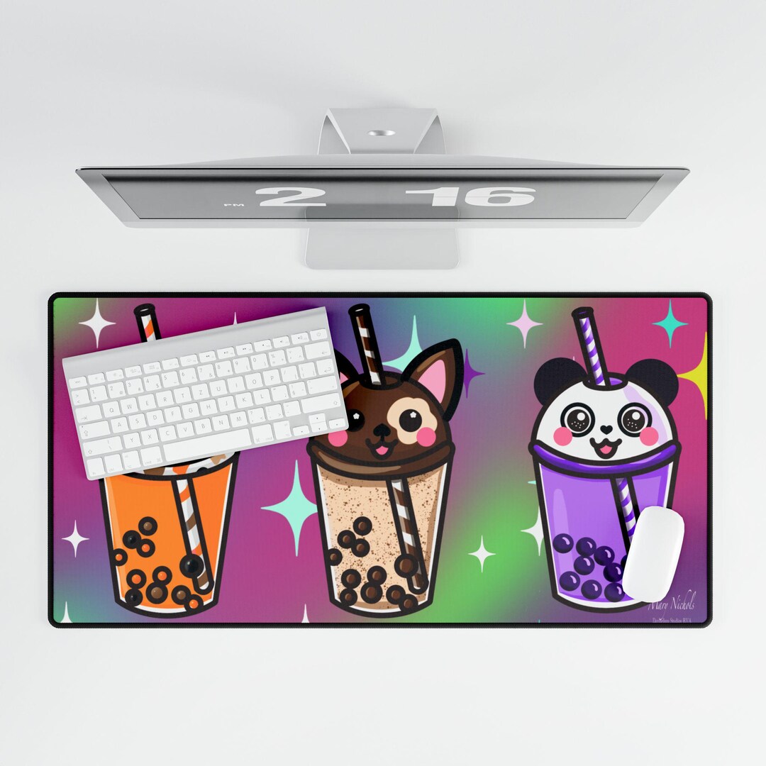 Kawaii Desk Mats Cute Boba Animals Desk Decor, Mouse Pad, Office ...