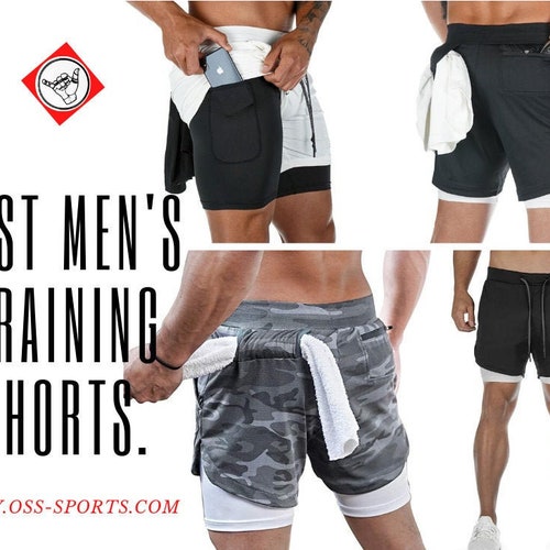 Men's Gym Training 2 in 1 Sports Shorts With Pockets - Etsy