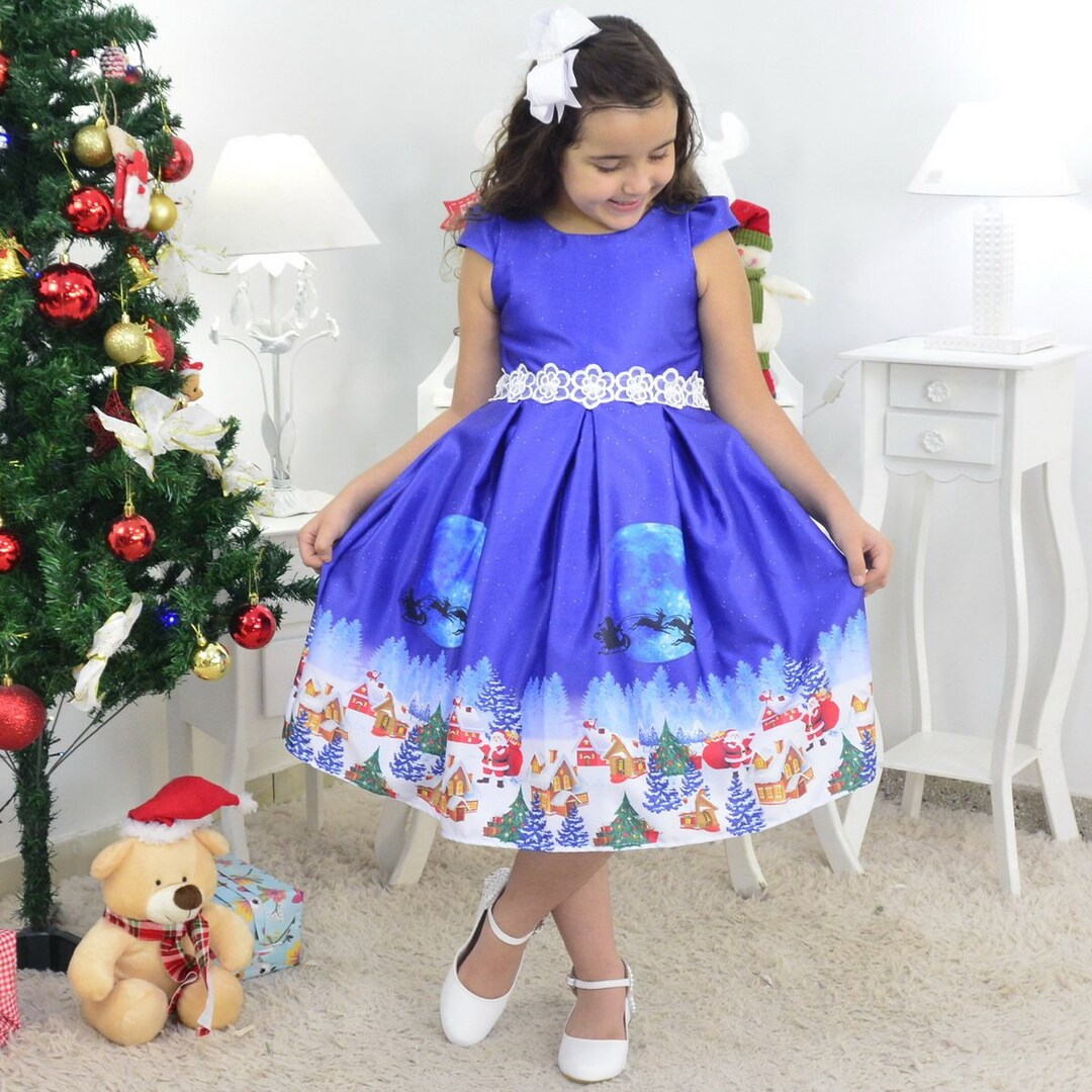 Santa Claus Theme Girl Blue Dress, Christmas Holiday - Etsy