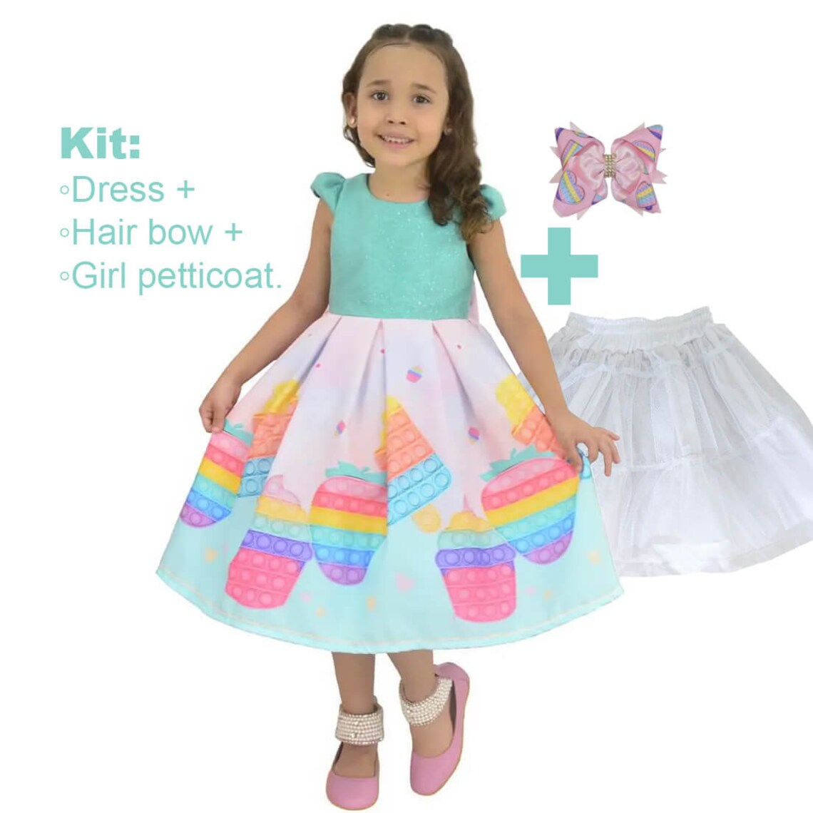 Pop It Fidget Toy Dress Hair Bow Girl Petticoat Birthday - Etsy