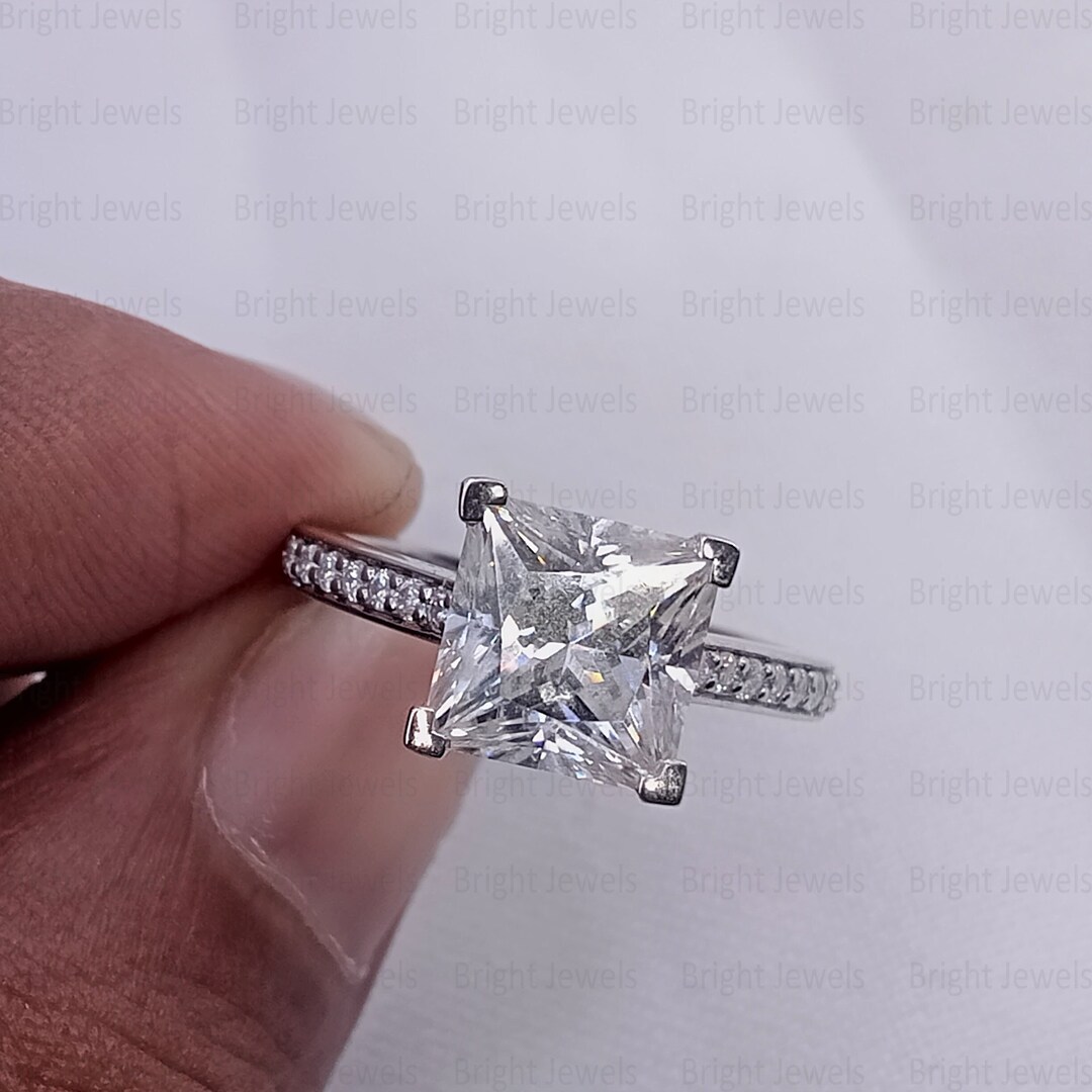 Princess Cut Moissanite Ring, Unique Engagement Ring, Square Engagement ...