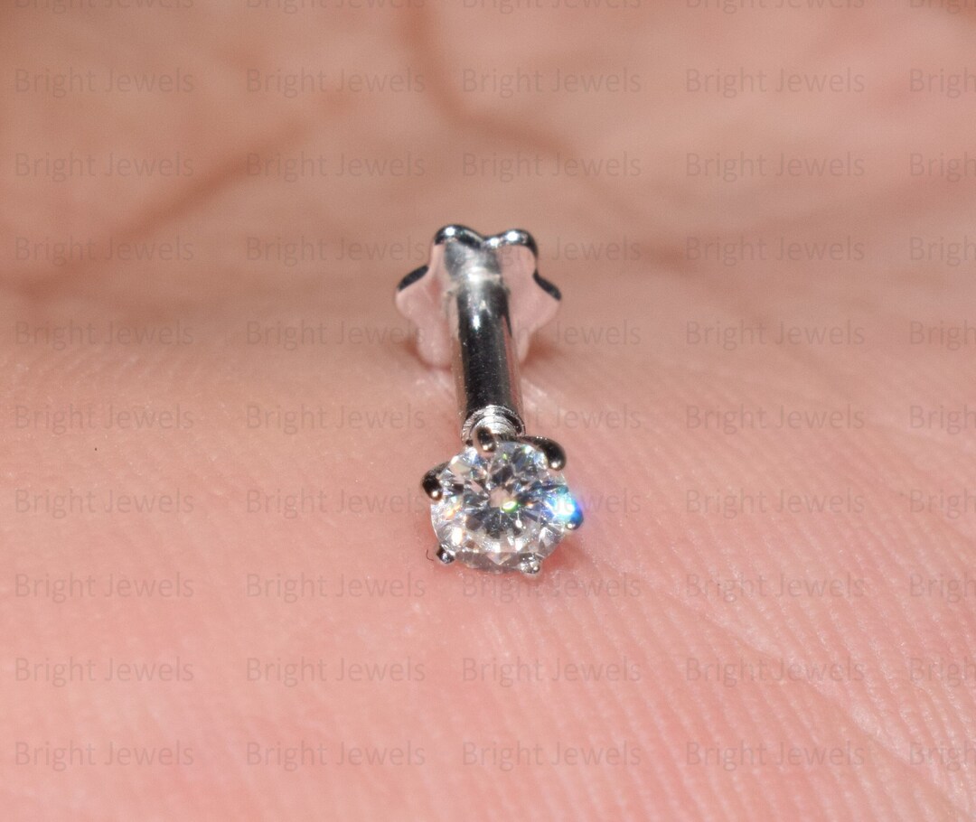3mm Diamond Nose Pin: 14K White Gold Screw Back - Etsy