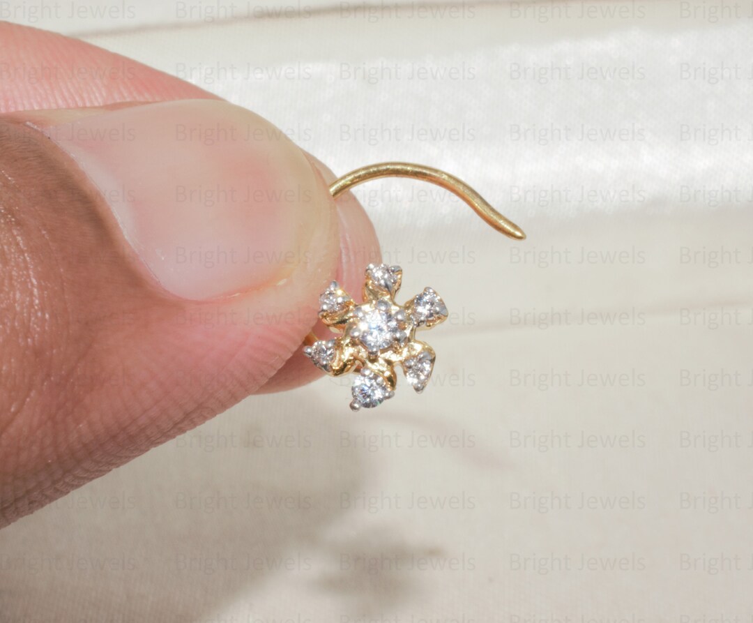 14K Gold Diamond Nose Pin: Round Cut Moissanite Solitaire - Etsy