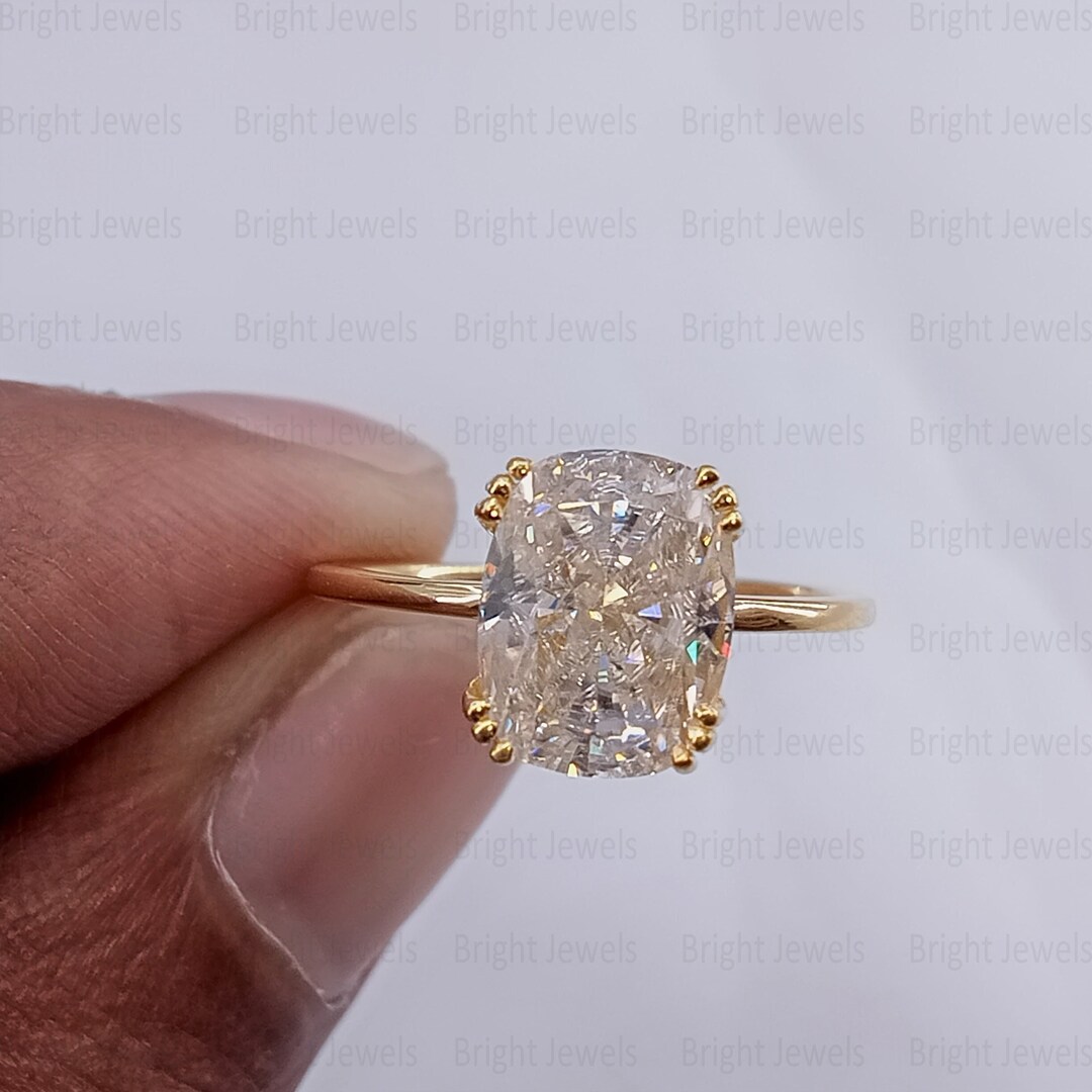 Cushion Cut Moissanite Engagement Ring, Elongated Cushion Cut Wedding ...