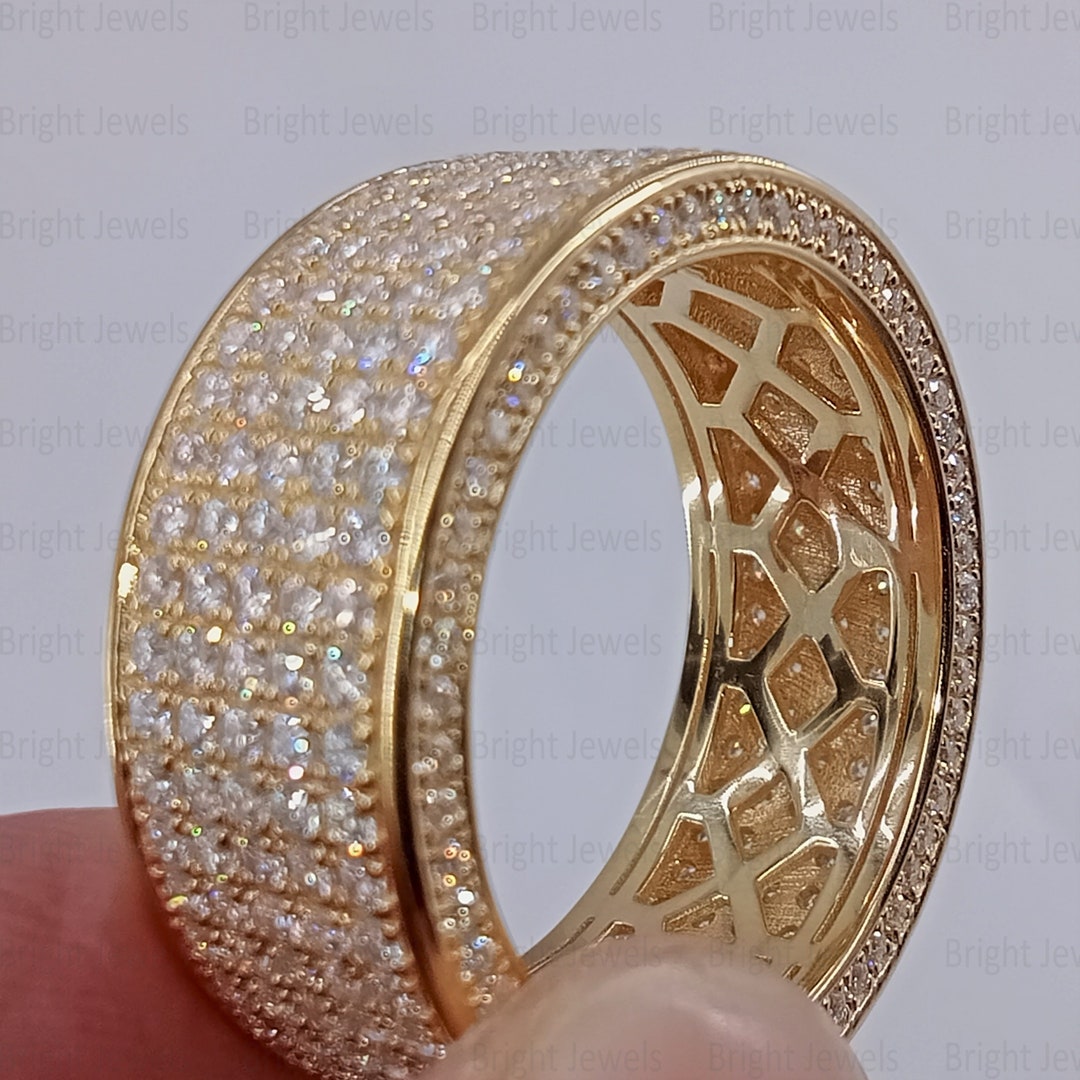 10mm Wide Full Eternity Band 3 CTW Round Cut VVS1 Moissanite Five Row ...