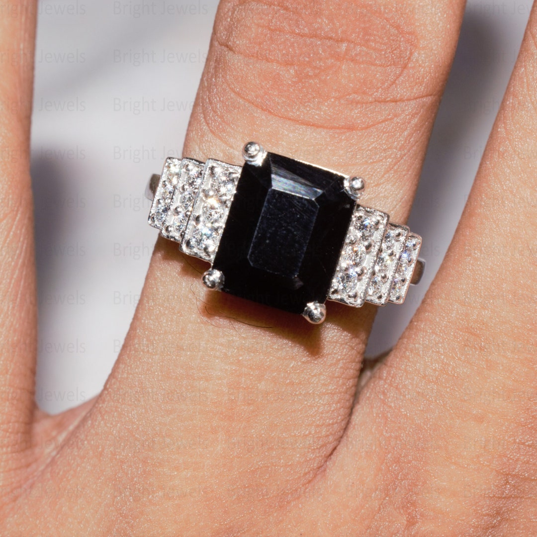 2.50 Ct Radiant Cut Black Spinal Solitaire Engagement Ring, Precious ...
