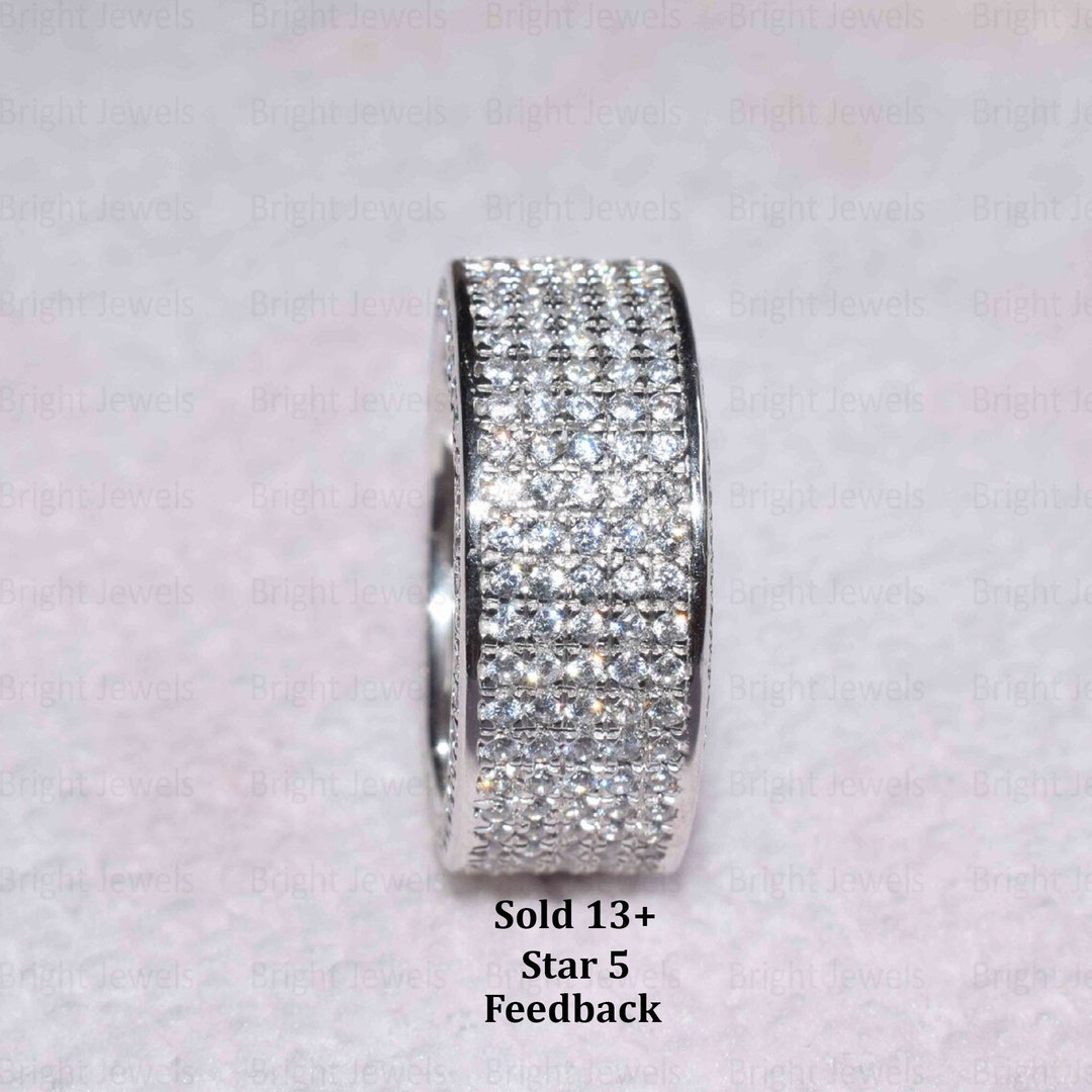 CVD Diamond Men's Eternity Wedding Band, Lab Grown Diamond Full Eternit Band, Round Cut Eternity ...