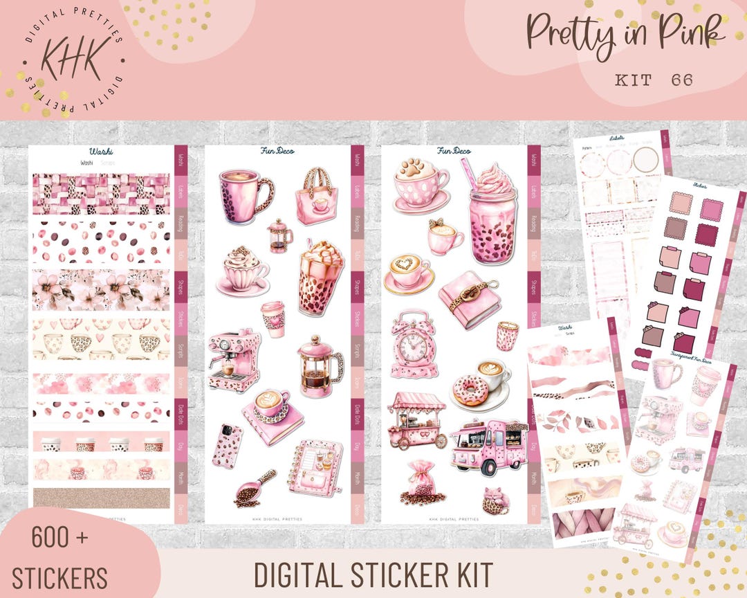 Kit 66 Pretty in Pink | Digital Stickers | Functional Stickers for ...