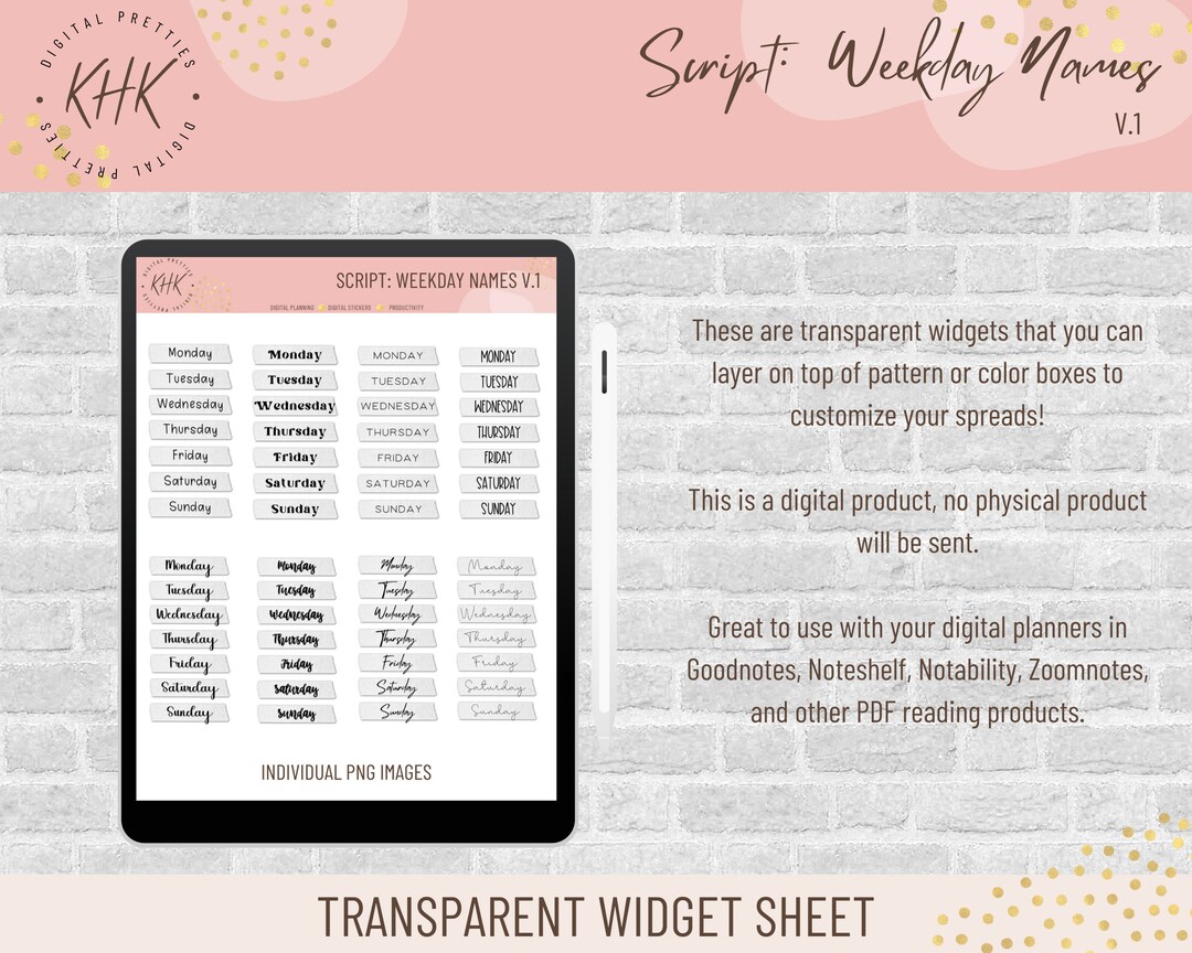 Scripts: Weekday Names V.1 | Digital Stickers | Digital Planning ...
