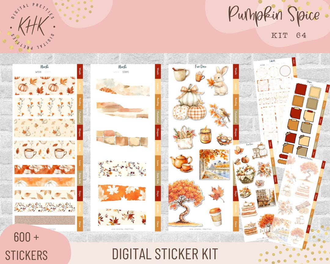 Kit 64 Pumpkin Spice | Digital Stickers | Functional Stickers for ...
