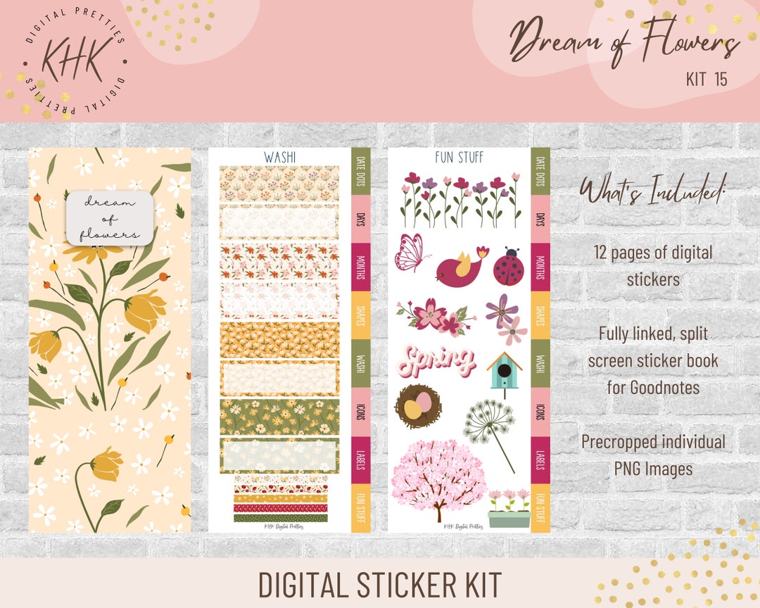 Kit 15 - Dream of Flowers | Digital Stickers | Functional Stickers for ...