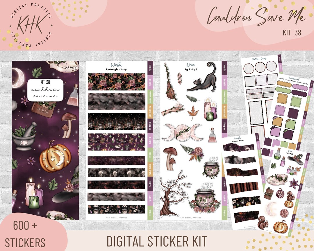 Kit 38 Cauldron Save Me | Digital Stickers | Functional Stickers for ...