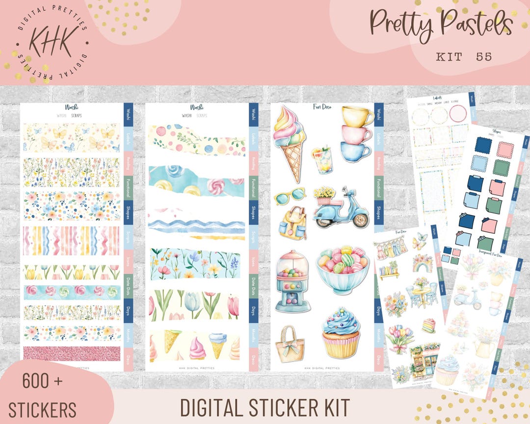 Kit 55 Pretty Pastels | Digital Stickers | Functional Stickers for ...
