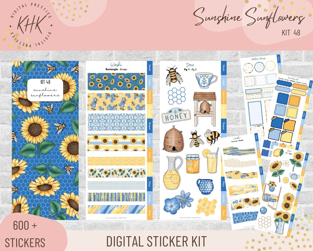 Kit 48 Sunshine Sunflowers | Digital Stickers | Functional Stickers for ...