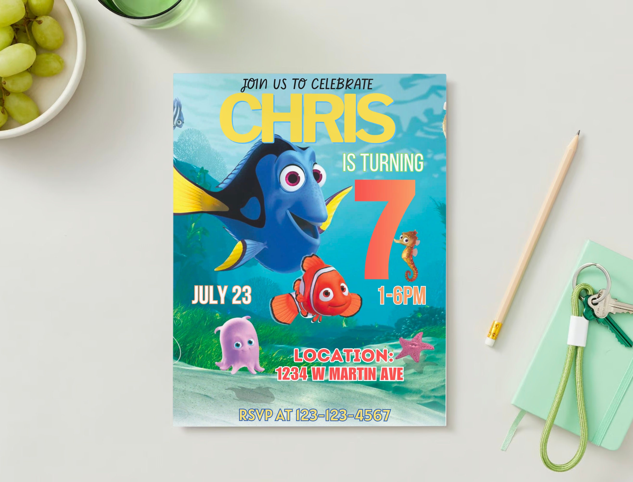 Editable Finding Nemo Birthday Invitation Template, Electronic Birthday ...
