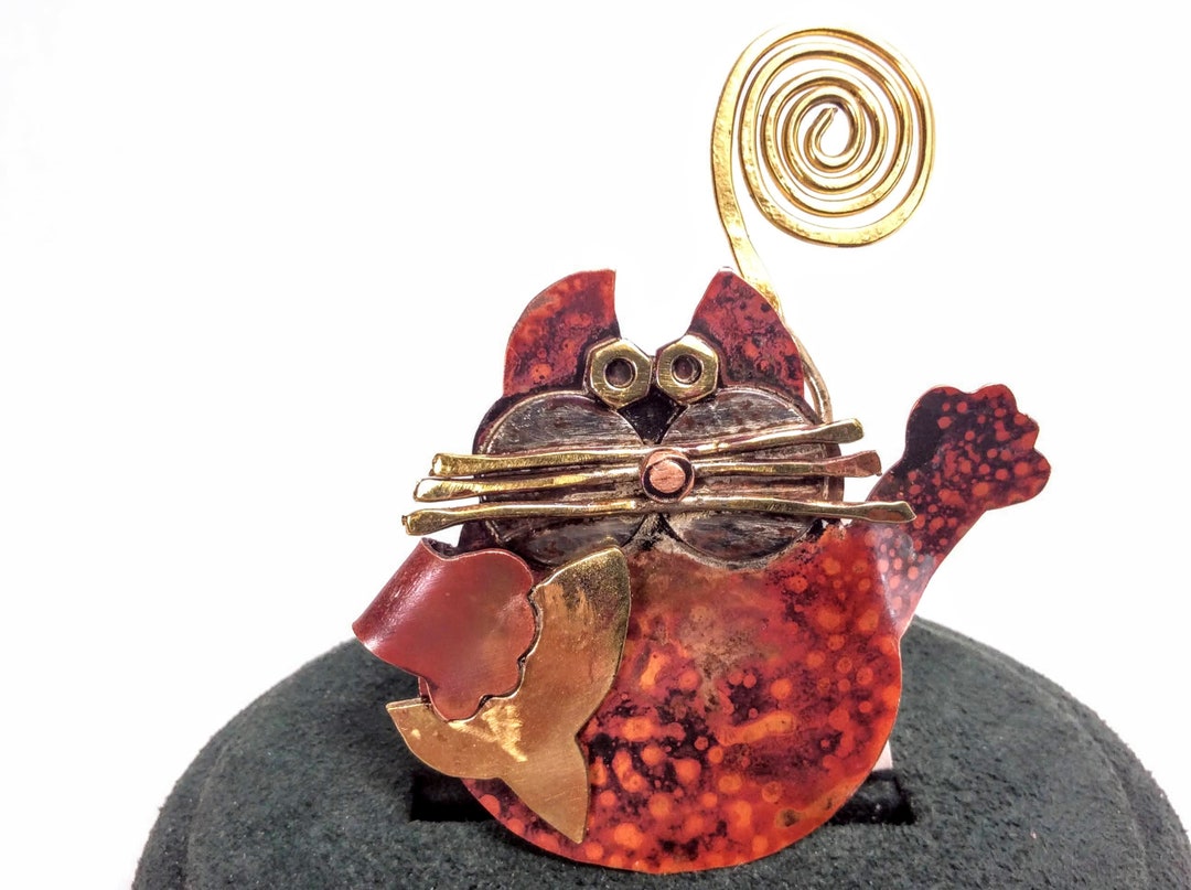 Cat With the Goodies, Cat Pin, Cats, Animal Pin, Copper Jewelry ...