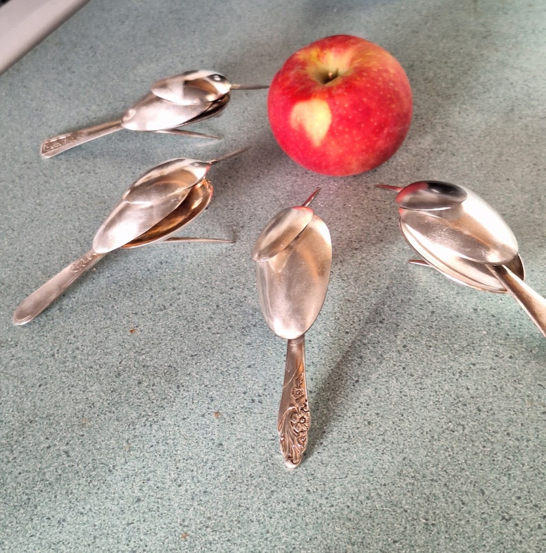 Spoon Bird Sculpture | Upcycled Silverware Art | Handmade Chickadee ...