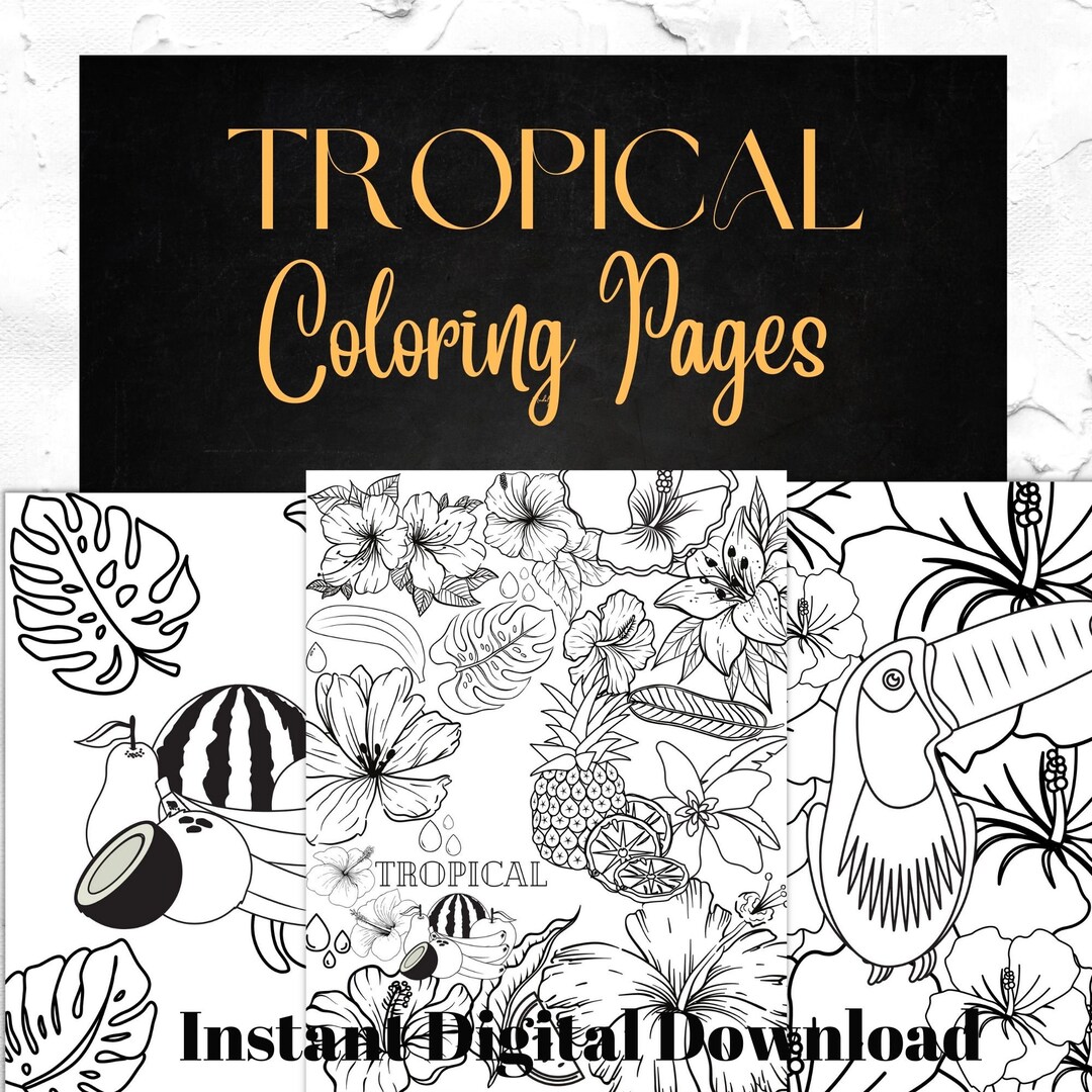 20 Tropical Themed Coloring Pages|digital Download|coloring Book|island ...