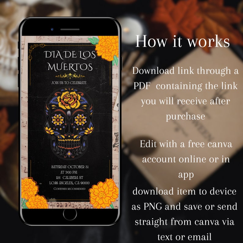 Editable Dia De Los Muertos Invitation Halloween Costume Party ...