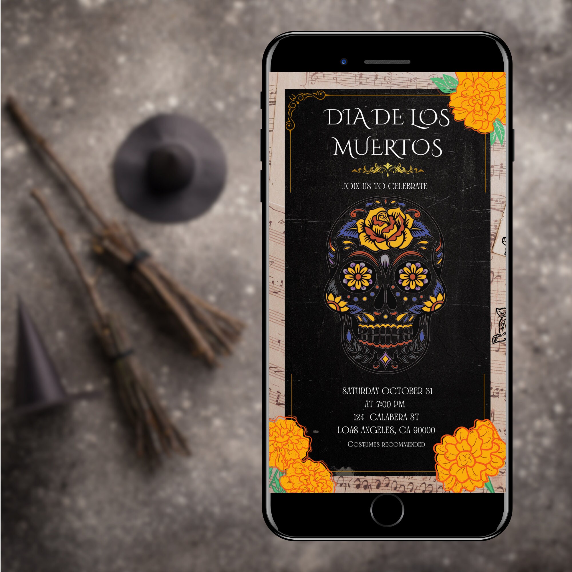 Editable Dia De Los Muertos Invitation Halloween Costume Party ...