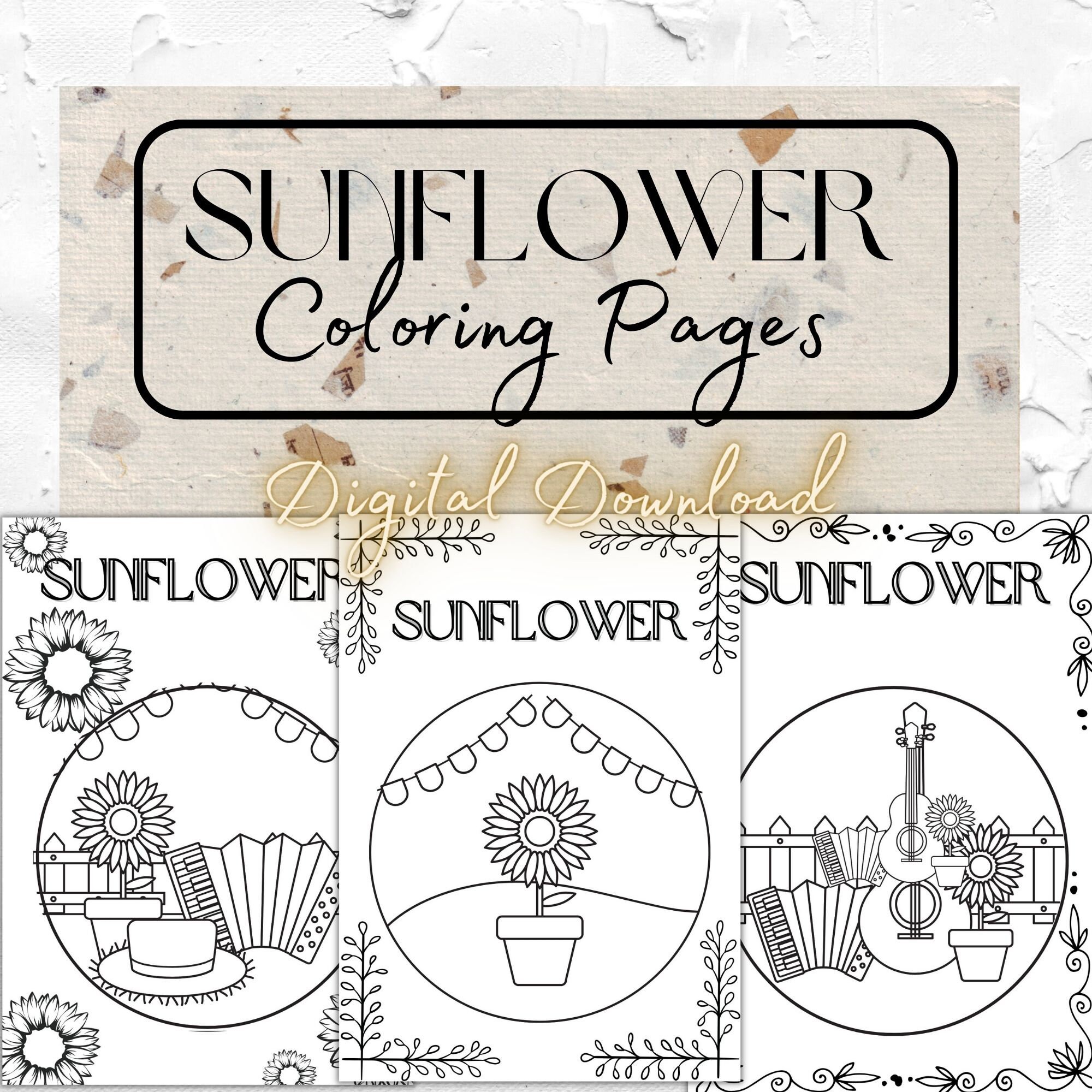 6 Sunflower Coloring Pages for Adult and Kids.instant Digital Download ...