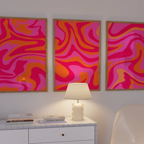 Set of 3 Retro Wavy Prints Colorful Wall Art Electric - Etsy