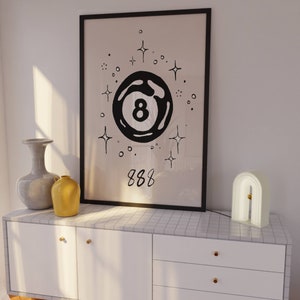 Trendy Retro 8 Ball Print, Illustration, Vintage Wall Art, Eight Ball ...