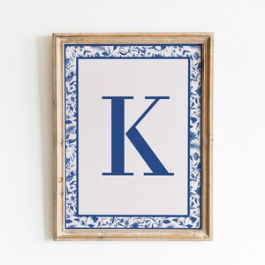 Letter K Print Monogram Initial Blue Typography Art Aesthetic Bedroom ...