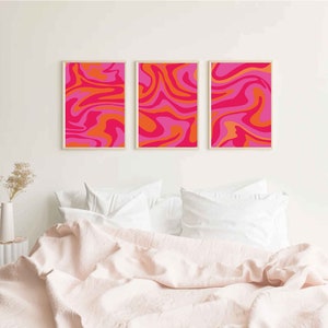Set of 3 Retro Wavy Prints, Colorful Wall Art, Electric Gallery, Preppy ...
