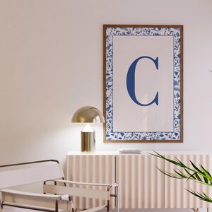 Personalized Letter C Print, Chinoiserie Letter Print, Blue Monogram ...