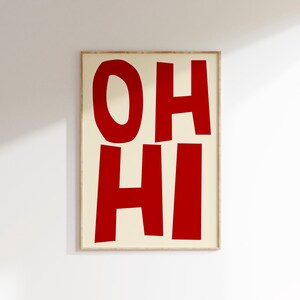 OH HI Poster, Oh Hi Typography Print, 70s Wall Art, Red Print ...