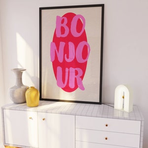 Bonjour Print Wall Art Trendy Typography Bonjour French Retro Wall ...