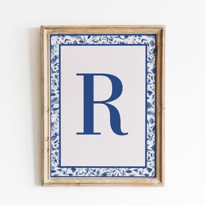 Letter R Print Monogram Initial Blue Typography Art Aesthetic Bedroom ...