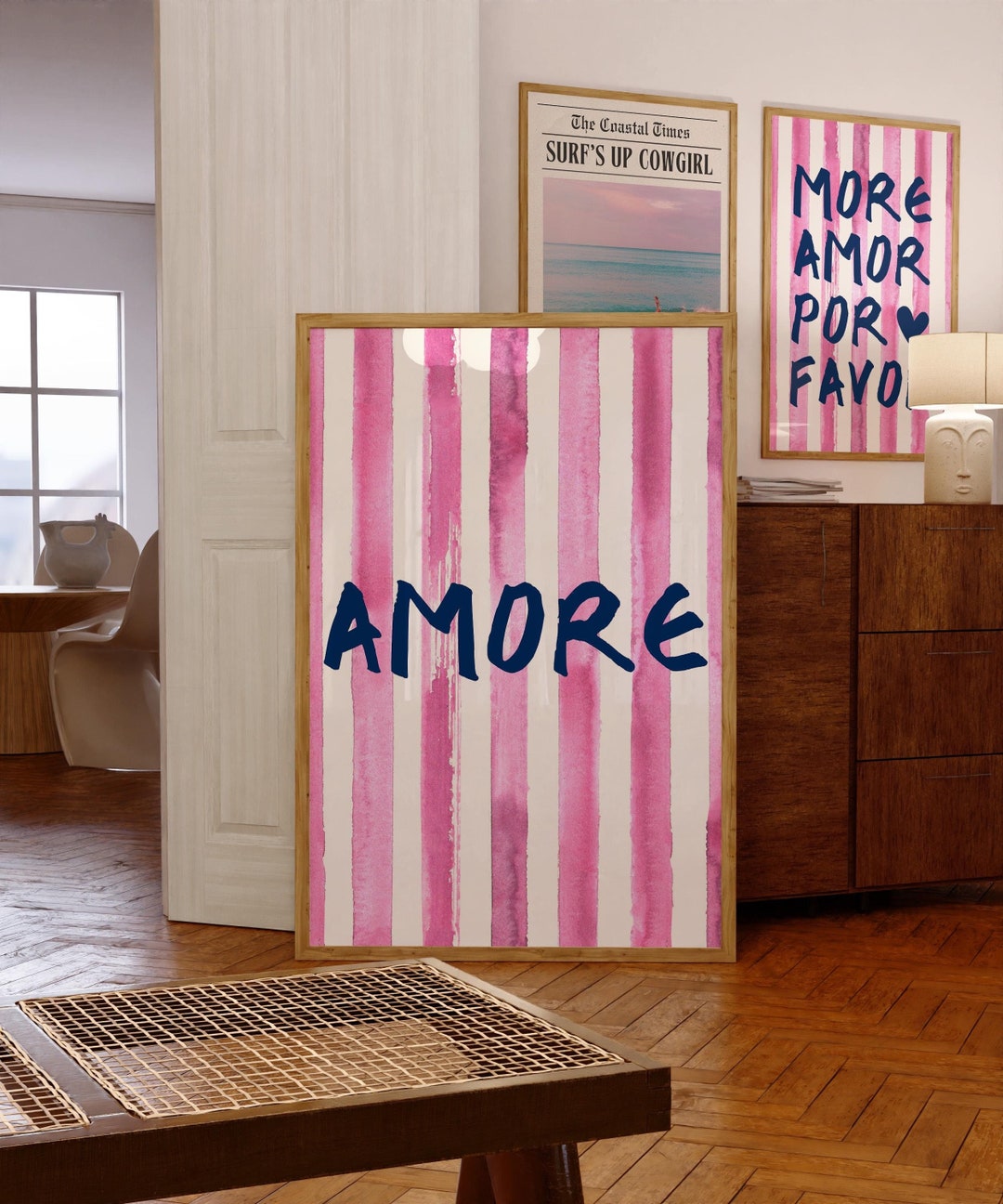 Amore Typography Poster, Pink Watercolor Wall Art, Love Quote Print ...