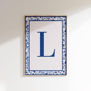Letter L Print Monogram Initial Blue Typography Art Aesthetic Bedroom ...
