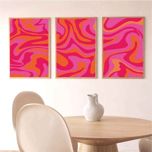 Set of 3 Retro Wavy Prints, Colorful Wall Art, Electric Gallery, Preppy ...