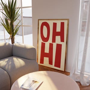 OH HI Poster, Oh Hi Typography Print, 70s Wall Art, Red Print ...