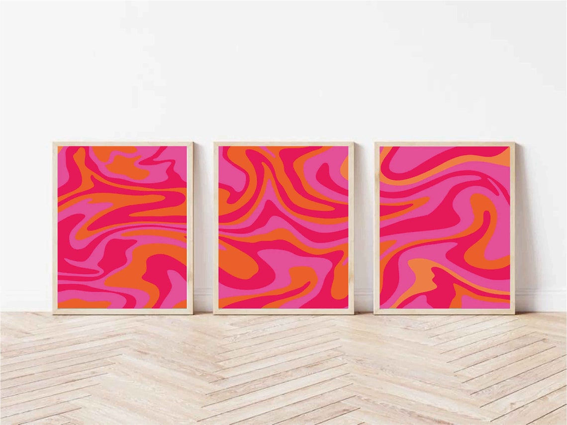 Set of 3 Retro Wavy Prints Colorful Wall Art Electric - Etsy