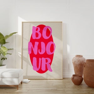 Bonjour Print Wall Art Trendy Typography Bonjour French Retro Wall ...