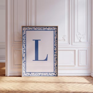 Letter L Print Monogram Initial Blue Typography Art Aesthetic Bedroom ...