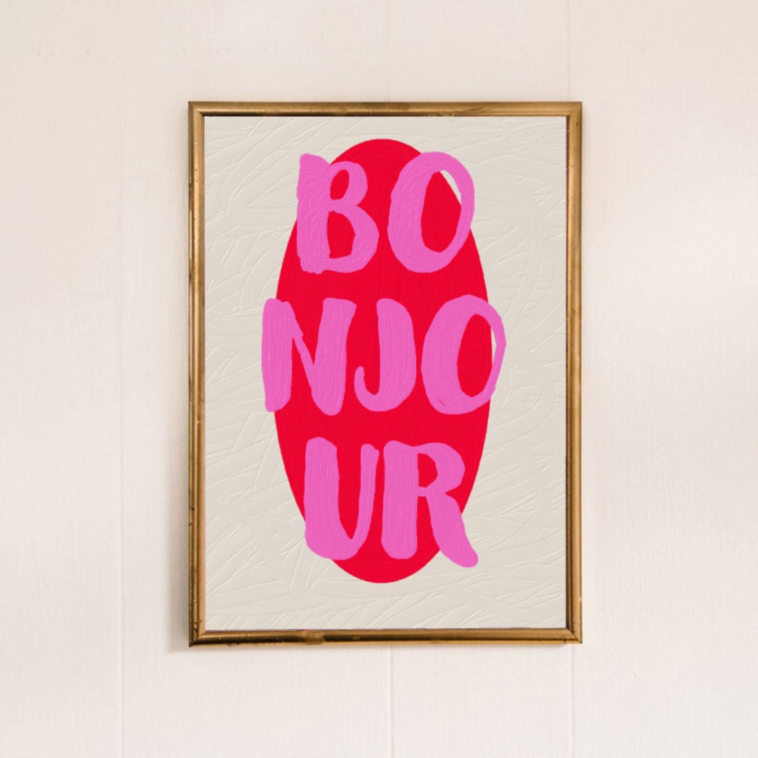 Bonjour Print Wall Art Trendy Typography Bonjour French Retro - Etsy