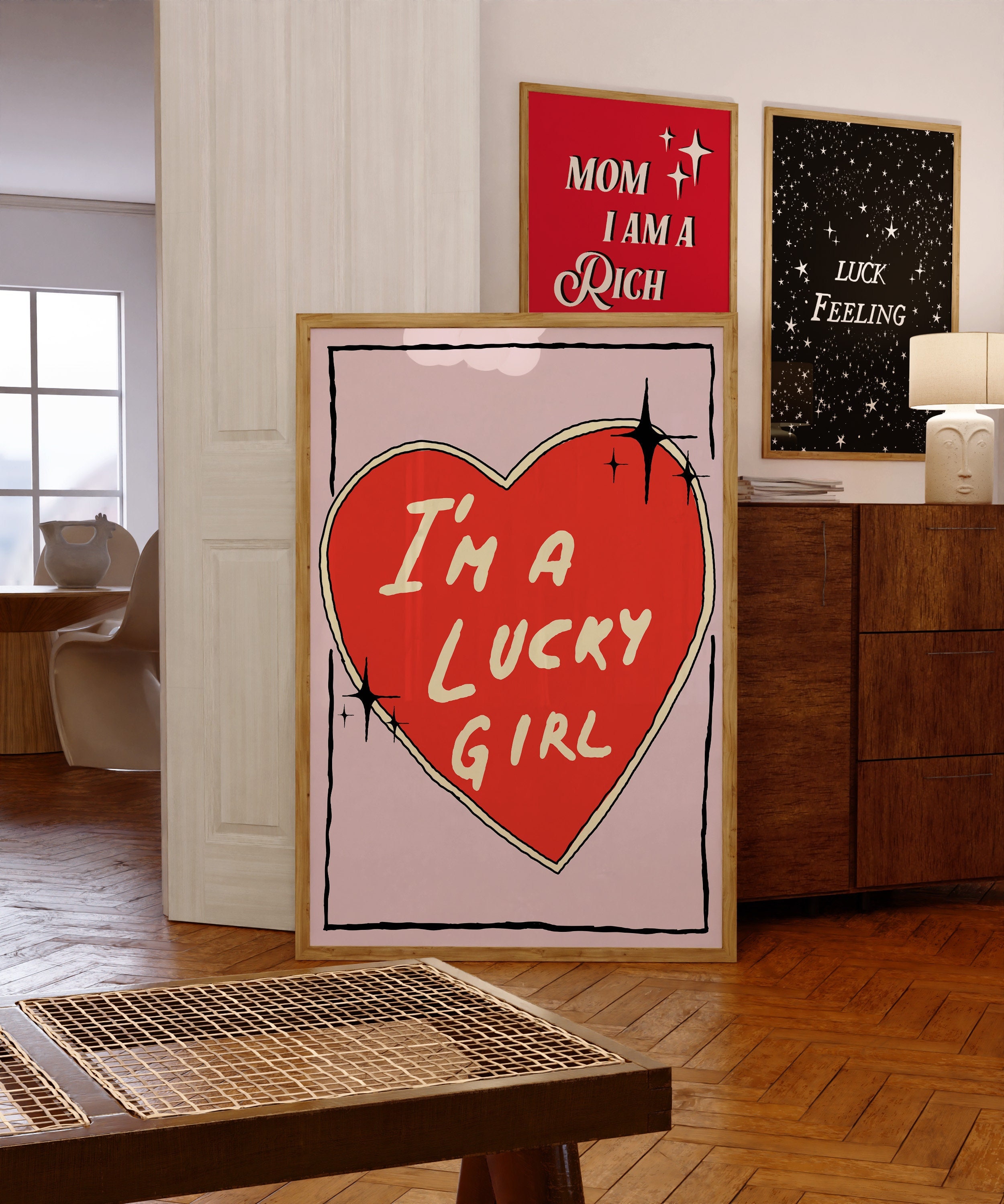 Lucky Girl Typografie Print 70s Poster Psychedelic Print Funky Wall ...