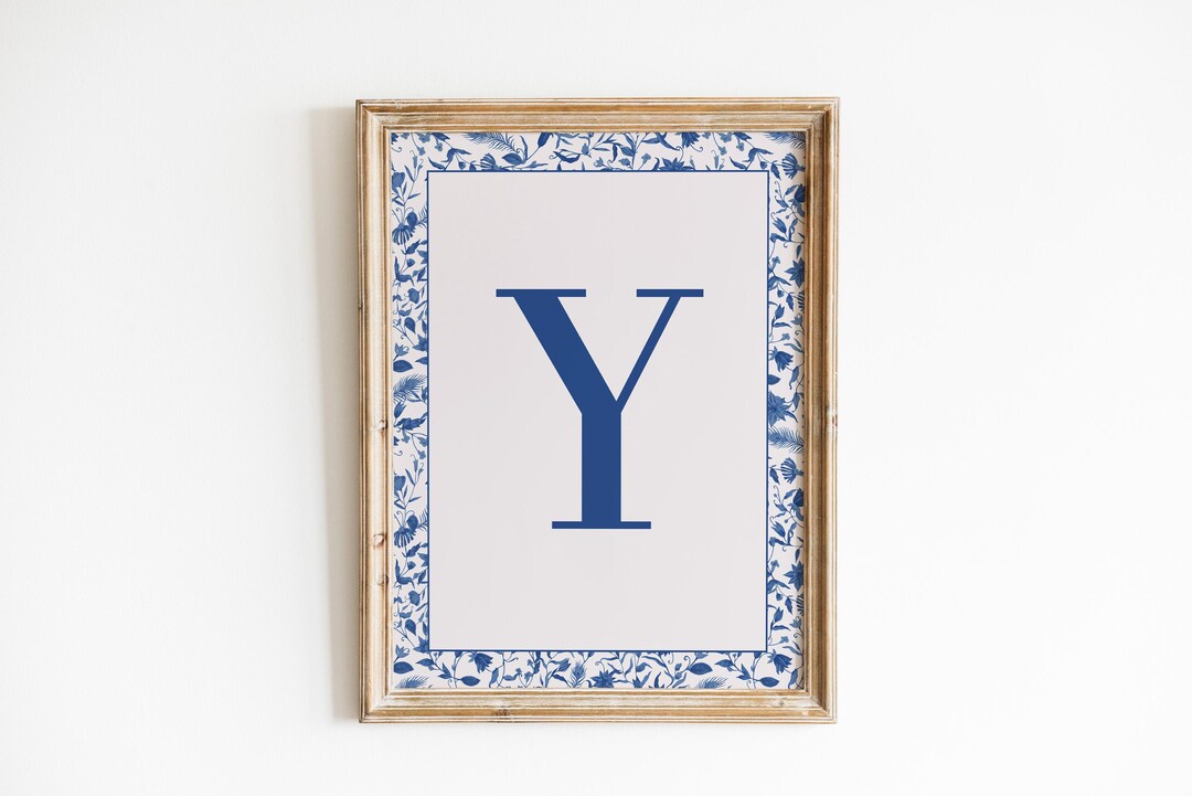 Letter Y Print Monogram Initial Blue Typography Art Aesthetic Bedroom ...