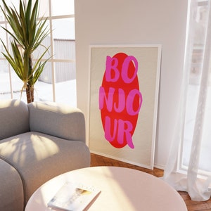 Bonjour Print Wall Art Trendy Typography Bonjour French Retro - Etsy