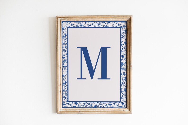 Blue Letter M Monogram Print: Modern Initial Typography (digital ...
