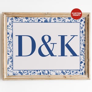 Custom Delft Blue Monogram Print Personalized Wall Art Typography ...