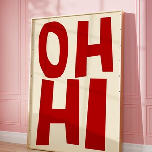 OH HI Poster, Oh Hi Typography Print, 70s Wall Art, Red Print ...