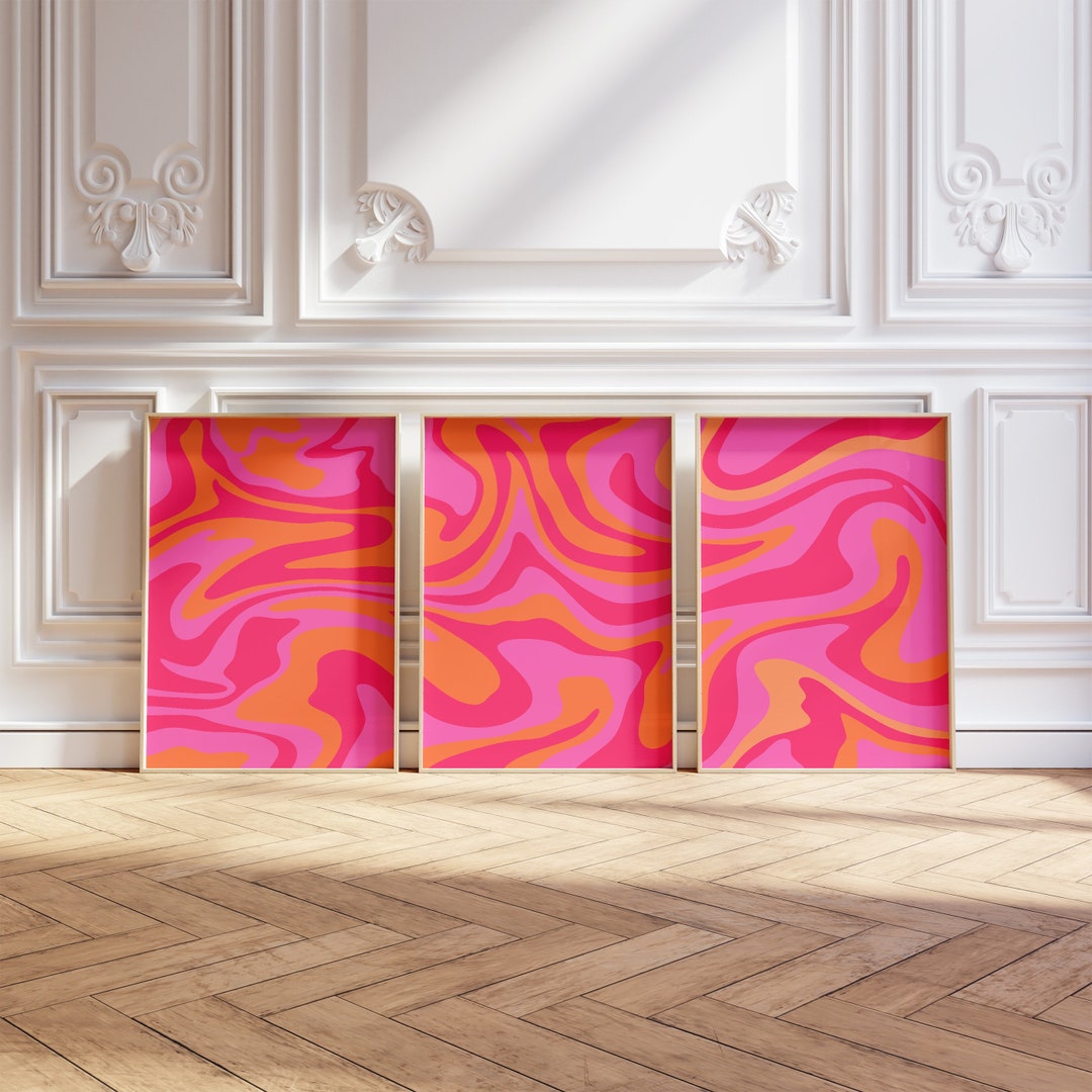 Set of 3 Retro Wavy Prints, Colorful Wall Art, Electric Gallery, Preppy ...