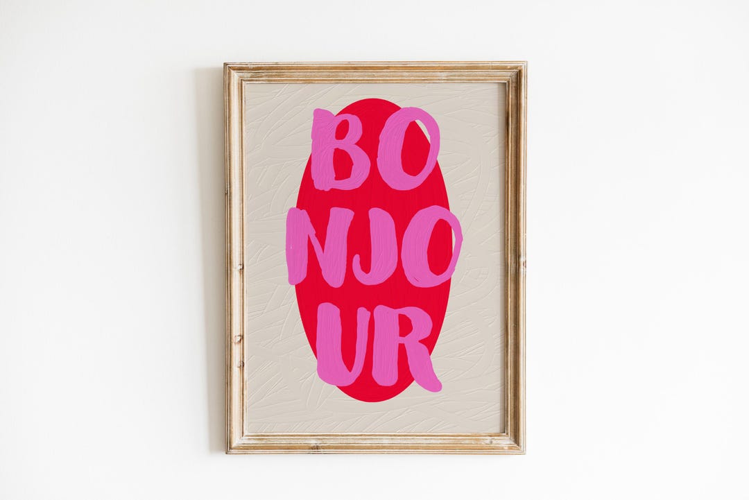 Bonjour Print Wall Art Trendy Typography Bonjour French Retro Wall ...
