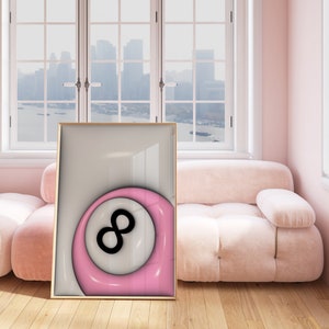 8 Ball Print Pink Trendy Retro Poster Wall Art Eight Ball Poster Preppy ...
